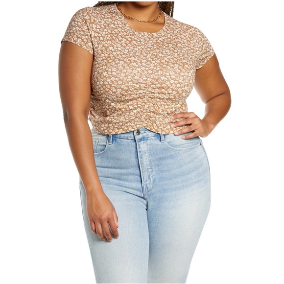 bp | Tops | Bp Ruched Organic Cotton Crop Tshirt In Tan Dale Lucky ...